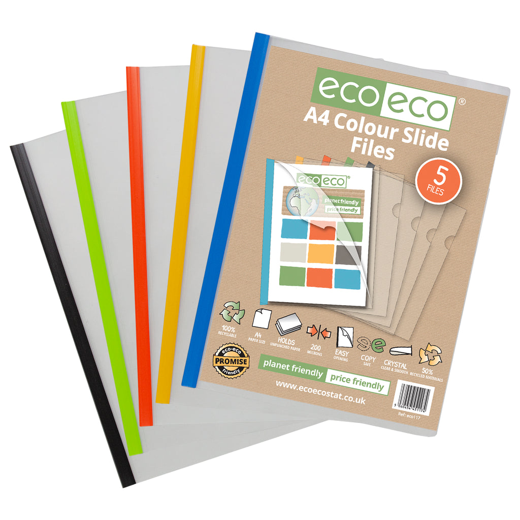 A4 50% Recycled Pack 5 Colour Easy Slide Files – eco-eco Stationery